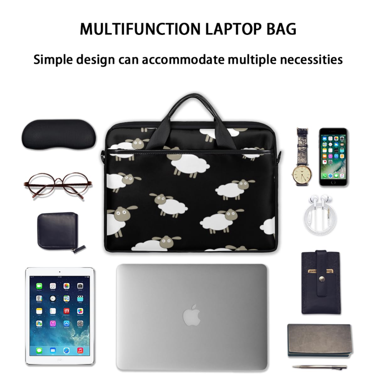 Sheep Laptop Computer Bag Waterproof Shoulder Messenger Bag 13-15 inch Durable Laptop Tote Bag with Shoulder Strap Handle Lightweight Crossbody Briefcase