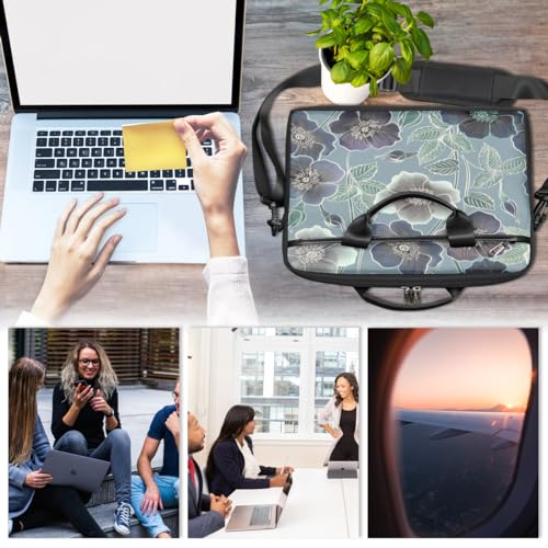 Vintage Flowers Laptop Computer Bag Waterproof Shoulder Messenger Bag 13-15 inch Durable Laptop Tote Bag with Shoulder Strap Handle Lightweight Crossbody Briefcase