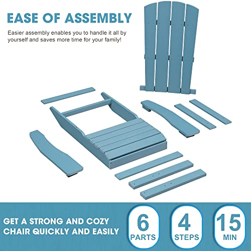 Aok Garden Adirondack Chairs Set of 6, Weather Resistant Hips Plastic Fire Pit Chairs, Modern Poly Adorondic Outside Chairs, 350 LBS Adirondack Chair for Easy Assembly, Blue