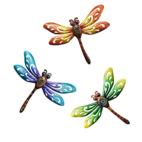 wotieuns Metal Dragonfly Wall Decoration, Garden Fence Outdoor Wall Art, Outdoor Wall Decoration, Outdoor Art Decoration Dragonfly, Suitable for Living Room, Bedroom, Yard and Porch, Set of 3