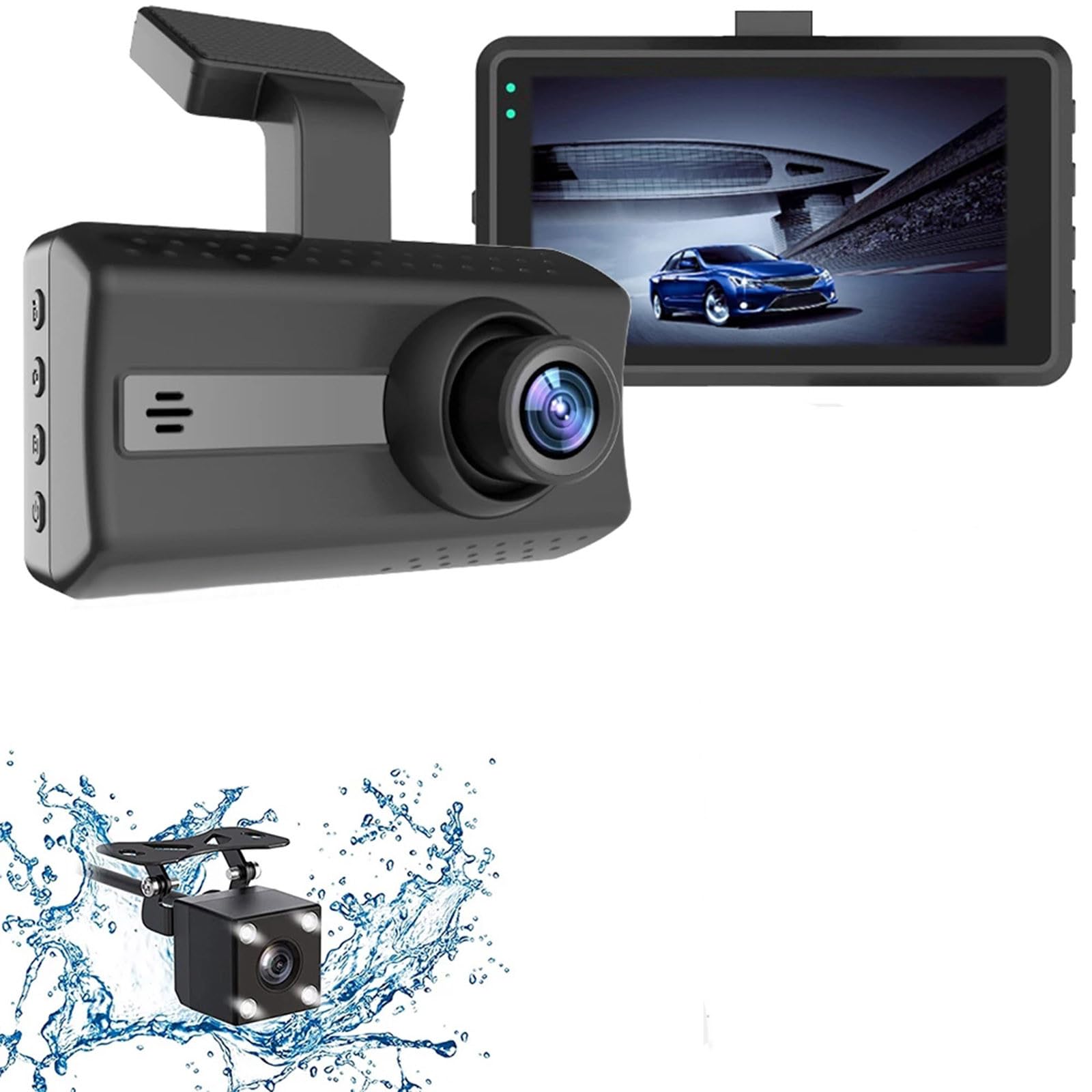 YLOMAY Dash Cam 2 Channel car Camera 1080P Dual Cameras FHD DVR 3.0" IPS Screen 170° Wide Angle G-Sensor Parking Monitor Loop Recording Motion Detection WDR Night Vision
