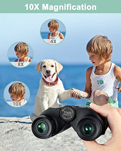 Compact Binoculars for Kids and Adults, 10X25 High Power Binoculars with Low Light Vision, Easy Focus Binoculars for Bird Watching,Hunting,Travel,Outdoors