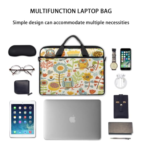 Colorful Owl Floral Laptop Computer Bag Waterproof Shoulder Messenger Bag 13-15 inch Durable Laptop Tote Bag with Shoulder Strap Handle Lightweight Crossbody Briefcase