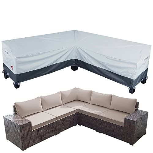 ClawsCover V-Shaped Outdoor Patio Sectional Sofa Cover Waterproof Heavy Duty Fadeless 600D Polyester Weatherproof Garden Couch Furniture Sectional Set Cover,89L/89Lx34Dx31H Inch