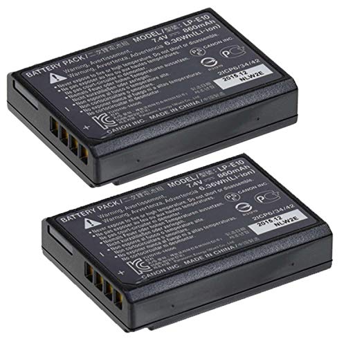 2-Pack CanonĀ LP-E10 Lithium-Ion Battery Pack for Canon Eos Rebel T3, T5, T6, T7 (Bulk Packaging)