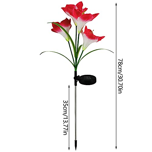 Solar Garden Flower Stake Light for Patio Lawn Pathway Outdoor, Lily Stake Lights, Spring Summer Outside Fairies Garden Accessories Decoration, Waterproof (Red)