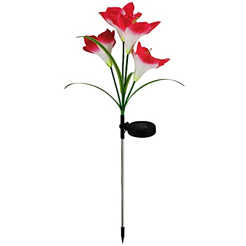 Solar Garden Flower Stake Light for Patio Lawn Pathway Outdoor, Lily Stake Lights, Spring Summer Outside Fairies Garden Accessories Decoration, Waterproof (Red)