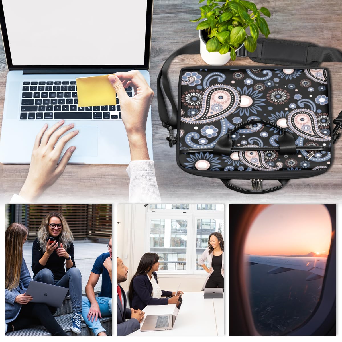 Paisley Retro Pattern Laptop Computer Bag Waterproof Shoulder Messenger Bag 13-15 inch Durable Laptop Tote Bag with Shoulder Strap Handle Lightweight Crossbody Briefcase