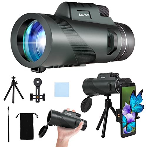 Sovipal 80x100 Monocular Telescope for Outdoorsy Adults - High Definition, Compact, Tripod-Ready with Smartphone Adapter, Spotting Scope Ideal for Bird Watching and Hiking in Low Light Conditions