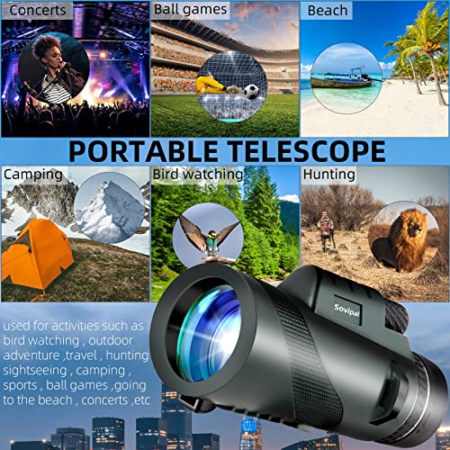 Sovipal 80x100 Monocular Telescope for Outdoorsy Adults - High Definition, Compact, Tripod-Ready with Smartphone Adapter, Spotting Scope Ideal for Bird Watching and Hiking in Low Light Conditions