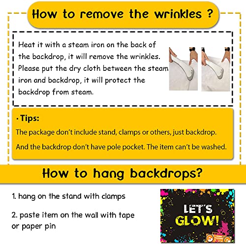 Fanghui Let's Glow Splatter Photography Backdrops Glow Party Decoration Supplies Photo Booth Studio Props Vinyl Black Background 7x5ft