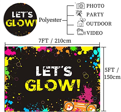 Fanghui Let's Glow Splatter Photography Backdrops Glow Party Decoration Supplies Photo Booth Studio Props Vinyl Black Background 7x5ft