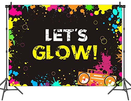 Fanghui Let's Glow Splatter Photography Backdrops Glow Party Decoration Supplies Photo Booth Studio Props Vinyl Black Background 7x5ft