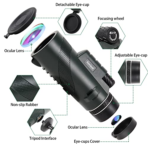 Sovipal 80x100 Monocular Telescope for Outdoorsy Adults - High Definition, Compact, Tripod-Ready with Smartphone Adapter, Spotting Scope Ideal for Bird Watching and Hiking in Low Light Conditions