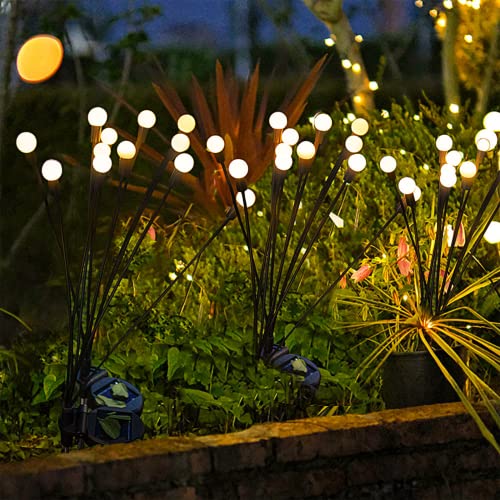 Merkia Solar Powered Garden Firefly Lights, New Upgraded 16LED Swaying Solar Lights Waterproof, Two Luminous Modes Solar Outdoor Lights, Yard Patio Pathway Decoration