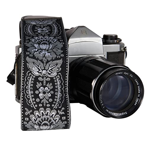 Art Tribute Camera Strap Royal Silver & Black Woven For All DSLR Camera. Embroidered Elegant Universal Neck & Shoulder Strap, Unique Pattern, Best Gift for Men & Women Photographers