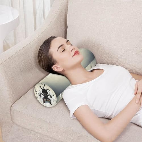 xigua Funny Cat Neck Roll Pillow for Neck Relief with Removable Washable Cover - Memory Foam Round Cylinder Bolster, Ergonomically Designed for Head, Neck, Back, and Legs