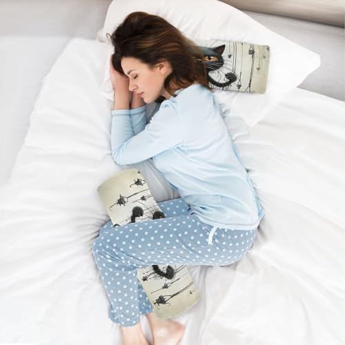 xigua Funny Cat Neck Roll Pillow for Neck Relief with Removable Washable Cover - Memory Foam Round Cylinder Bolster, Ergonomically Designed for Head, Neck, Back, and Legs