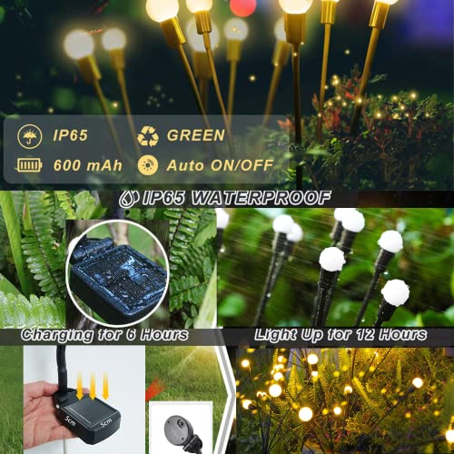 Merkia Solar Powered Garden Firefly Lights, New Upgraded 16LED Swaying Solar Lights Waterproof, Two Luminous Modes Solar Outdoor Lights, Yard Patio Pathway Decoration