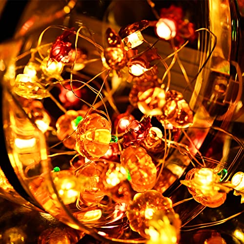 TWONGIFT Autumn LED Solar String Lights Outdoor,40LED Maple Pumpkin Acorn Thanksgiving Decorative Lights Indoor,18ft Fall Garland Solar Turkey Lights for Halloween,Garden,Mantel,Kitchen(8 Modes)