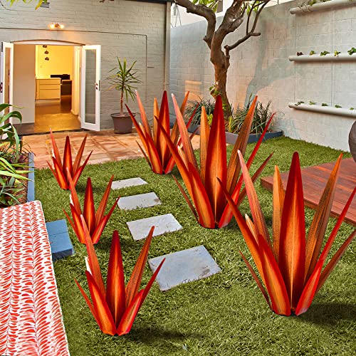 KODIBO Large Tequila Rustic Sculpture, Rustic Metal Agave Plants for Outdoor Patio Yard, Home Decor Hand Painted Metal Agave Garden Yard Statue, Outdoor Lawn Ornaments Yard Stakes (Red - M)