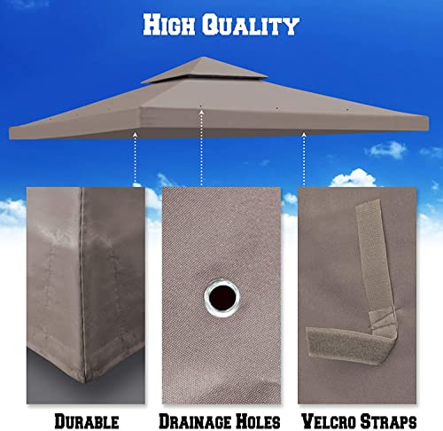 YardGrow 10'x10' Gazebo Canopy Replacement Top, Double Tiered Outdoor Canopy Cover Patio Pavilion Garden (Taupe)