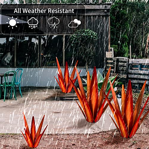 KODIBO Large Tequila Rustic Sculpture, Rustic Metal Agave Plants for Outdoor Patio Yard, Home Decor Hand Painted Metal Agave Garden Yard Statue, Outdoor Lawn Ornaments Yard Stakes (Red - M)