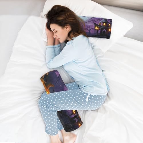 xigua Halloween Pumpkin Neck Roll Pillow for Neck Relief with Removable Washable Cover - Memory Foam Round Cylinder Bolster, Ergonomically Designed for Head, Neck, Back, and Legs