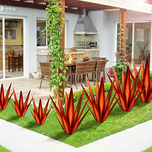 KODIBO Large Tequila Rustic Sculpture, Rustic Metal Agave Plants for Outdoor Patio Yard, Home Decor Hand Painted Metal Agave Garden Yard Statue, Outdoor Lawn Ornaments Yard Stakes (Red - M)