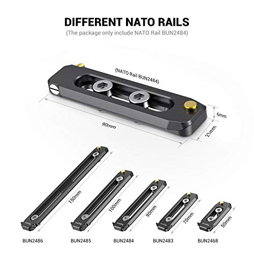 SMALLRIG Universal Low-Profile Quick Release NATO Rail Safety Rail 90mm/3.5inches Long with 1/4'' Screws for NATO Handle Camera Cage EVF Mount β BUN2484