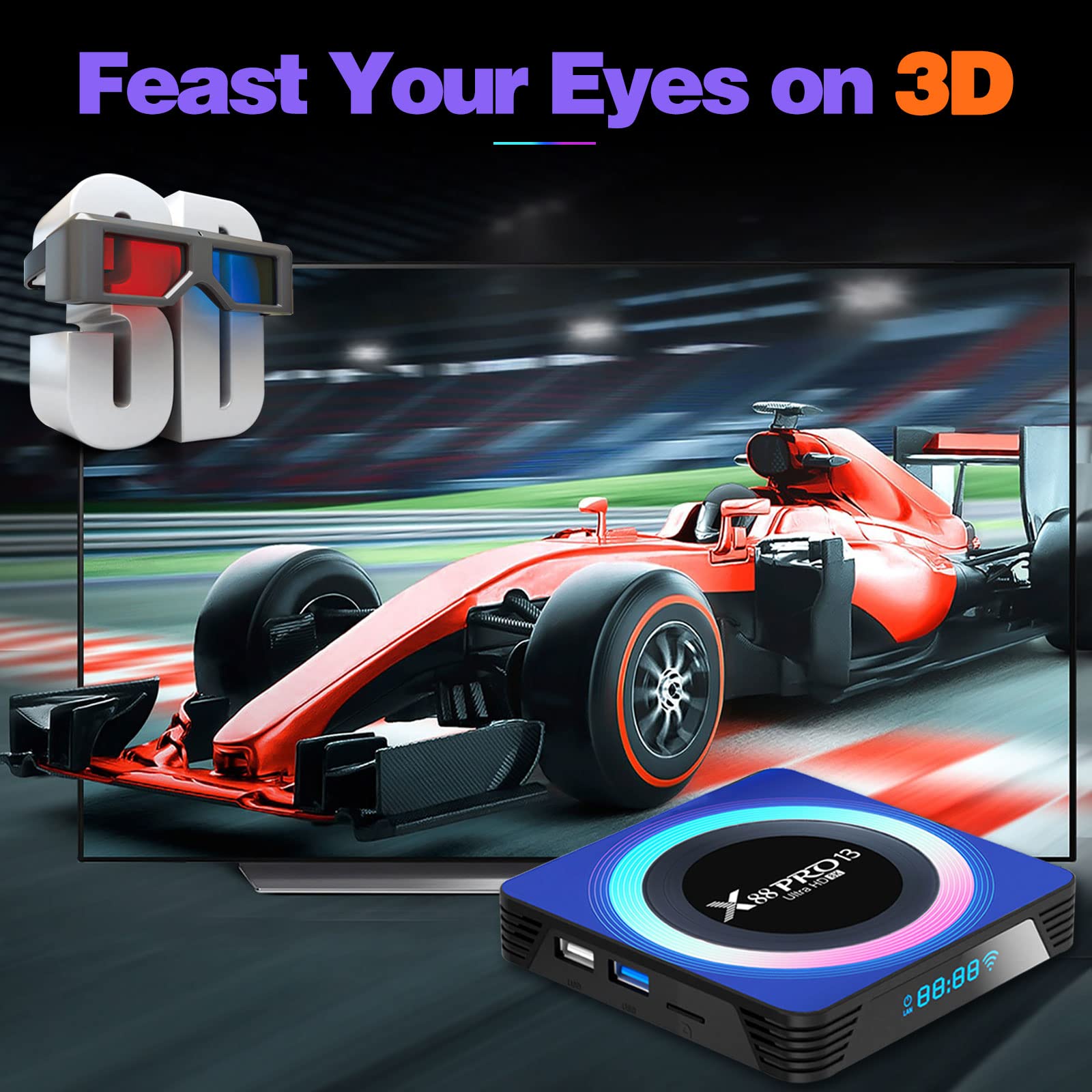 Android TV Box 2024, Android Box 13.0 X88PRO 13 TV Box Android 13.0 4GB RAM 32GB ROM with Mini Wireless Keyboard, Android TV Box WiFi 6 8K RK3528 Quad-Core 2.4G/5G WiFi Bluetooth 5.0 USB 3.0