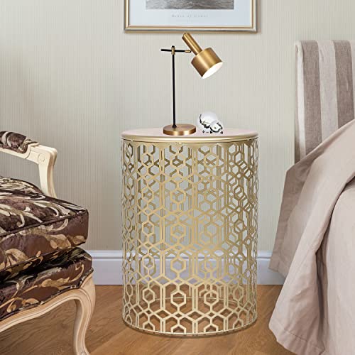 Adeco Metal Nesting Tables Set of 2, Round End Side Coffee Table Decorative Nightstands for Home Office Indoor and Garden Outdoor, Gold