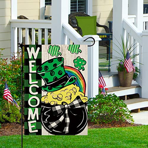 CMEGKE St.Patrick's Day Garden Flag, St Patrick's Day Welcome Gold Coin Pot Garden Flag, Spring Summer Garden Flag Rustic Vertical Double Sided Burlap ST Patricks Day Gold Coin Rainbow Holiday Party Farmhouse Yard Home Outside Decor 12.5 x 18 In