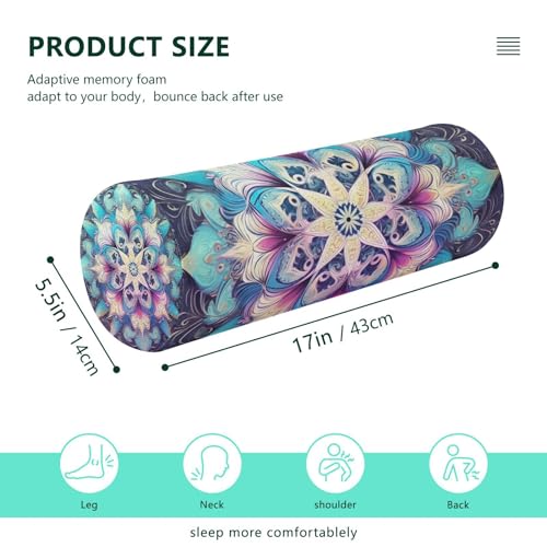 xigua Snowflakes Neck Roll Pillow for Neck Relief with Removable Washable Cover - Memory Foam Round Cylinder Bolster, Ergonomically Designed for Head, Neck, Back, and Legs