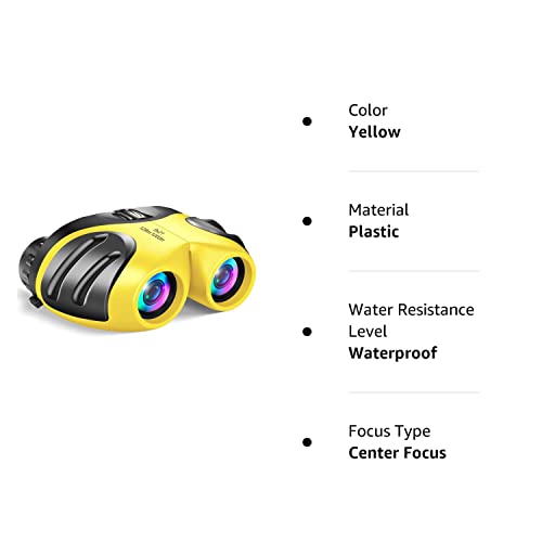 LET'S GO! Boys Toys Age 3-12, DIMY Compact Waterproof Binocular for Kids Boys Outdoor Play Bird Watching Easter Gifts for Boys Age 5-10 Yellow