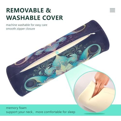 xigua Snowflakes Neck Roll Pillow for Neck Relief with Removable Washable Cover - Memory Foam Round Cylinder Bolster, Ergonomically Designed for Head, Neck, Back, and Legs