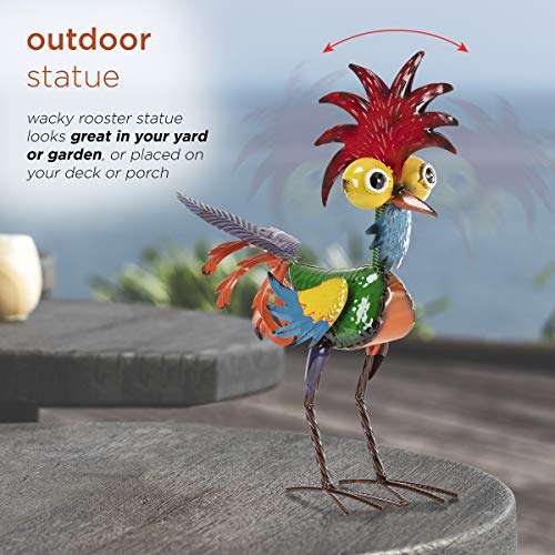 Alpine Corporation 18" Tall Indoor/Outdoor Wacky Metal Rooster Yard Statue Decoration