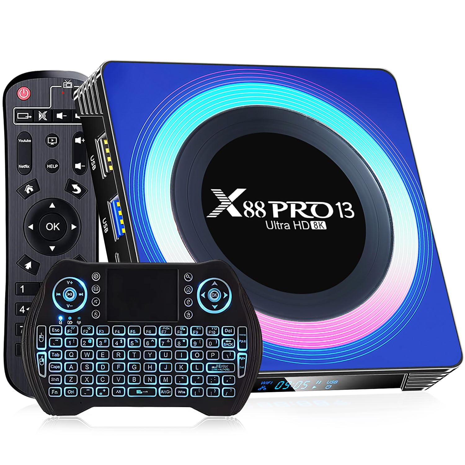 Android TV Box 2024, Android Box 13.0 X88PRO 13 TV Box Android 13.0 4GB RAM 32GB ROM with Mini Wireless Keyboard, Android TV Box WiFi 6 8K RK3528 Quad-Core 2.4G/5G WiFi Bluetooth 5.0 USB 3.0
