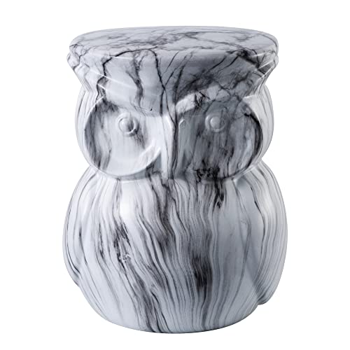 Knocbel Elephant/Owl-Shaped Ceramic Decorative Garden Stools, Indoor/Outdoor Side Table Plant Stand, 240lbs Weight Capacity (Marble Owl)