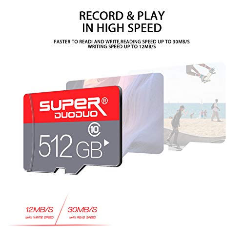 Micro SD 512GB Memory Card with SD Card Adapter for Camera/Phone/Drone/Dash Cam/GOPRO/Tablet/PC/Computer Class 10 TF Card 512GB High Speed Micro Memory SD Cards