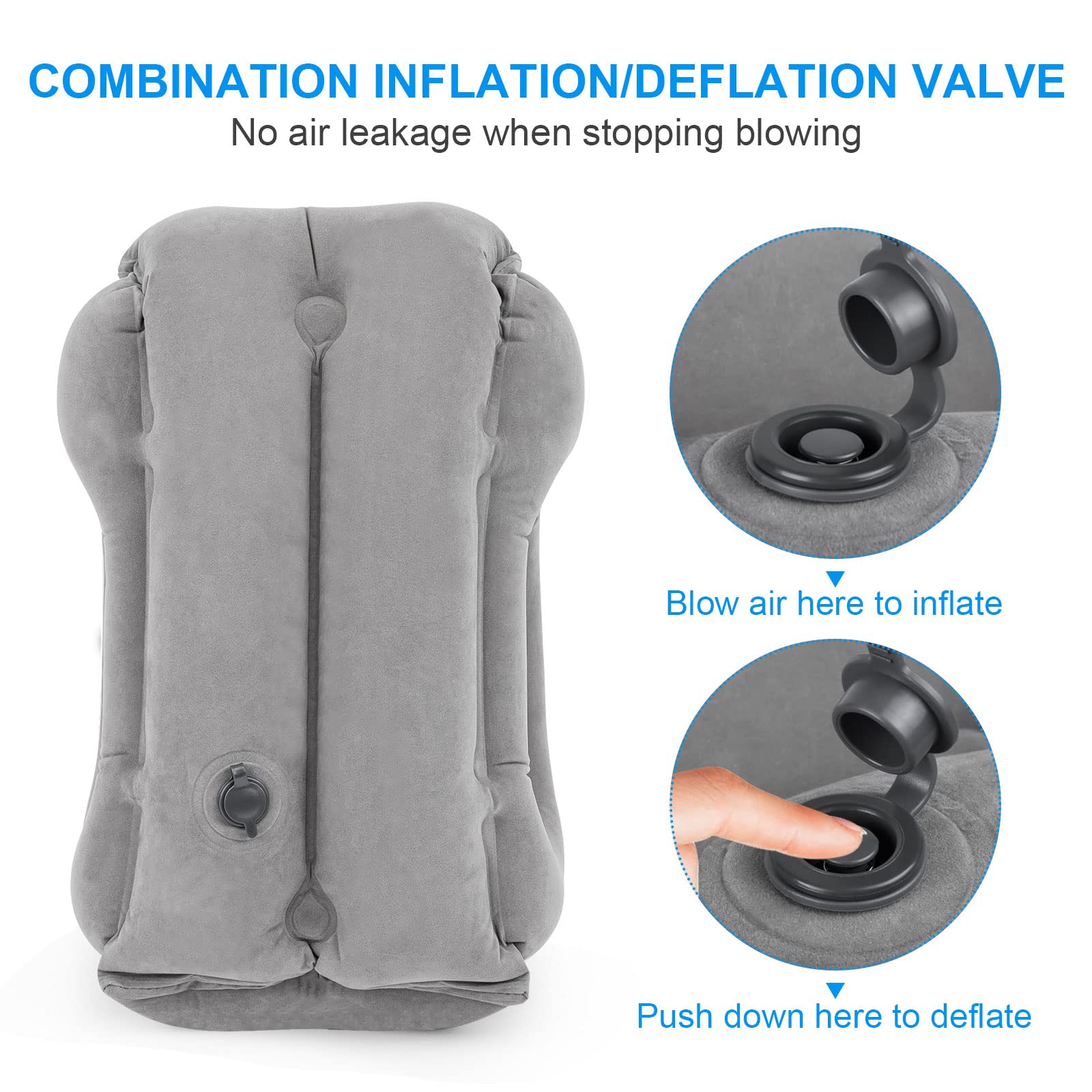 HOMCA Travel Pillow, Portable Head Neck Rest Inflatable Pillow from, Design for Airplanes, Cars, Buses, Trains, Office Napping, Camping - Includes Free Eye mask