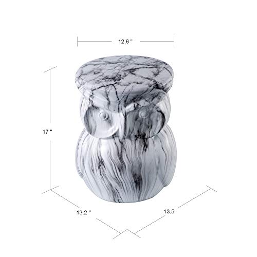 Knocbel Elephant/Owl-Shaped Ceramic Decorative Garden Stools, Indoor/Outdoor Side Table Plant Stand, 240lbs Weight Capacity (Marble Owl)