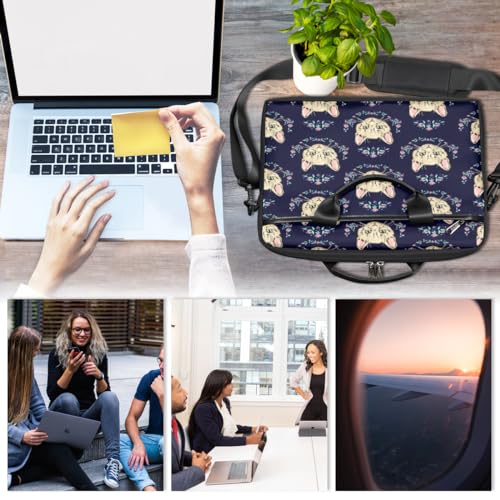 Floral Cats Laptop Computer Bag Waterproof Shoulder Messenger Bag 13-15 inch Durable Laptop Tote Bag with Shoulder Strap Handle Lightweight Crossbody Briefcase