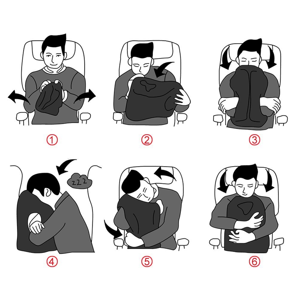 HOMCA Travel Pillow, Portable Head Neck Rest Inflatable Pillow from, Design for Airplanes, Cars, Buses, Trains, Office Napping, Camping - Includes Free Eye mask