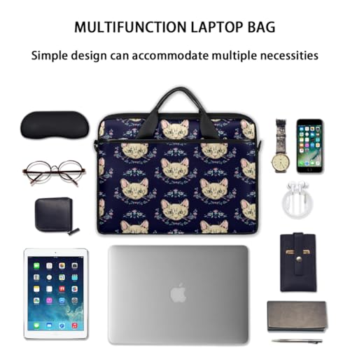 Floral Cats Laptop Computer Bag Waterproof Shoulder Messenger Bag 13-15 inch Durable Laptop Tote Bag with Shoulder Strap Handle Lightweight Crossbody Briefcase