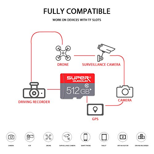 Micro SD 512GB Memory Card with SD Card Adapter for Camera/Phone/Drone/Dash Cam/GOPRO/Tablet/PC/Computer Class 10 TF Card 512GB High Speed Micro Memory SD Cards