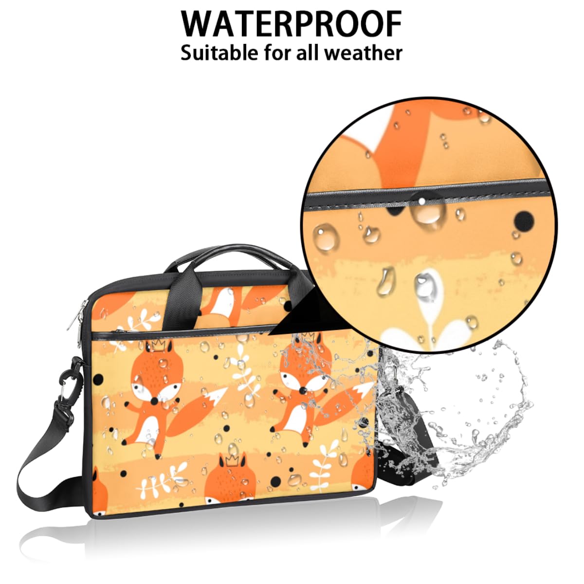 Princess Fox Laptop Computer Bag Waterproof Shoulder Messenger Bag 13-15 inch Durable Laptop Tote Bag with Shoulder Strap Handle Lightweight Crossbody Briefcase
