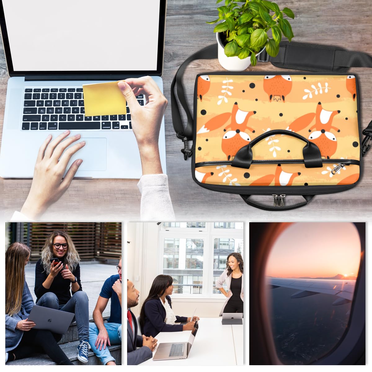 Princess Fox Laptop Computer Bag Waterproof Shoulder Messenger Bag 13-15 inch Durable Laptop Tote Bag with Shoulder Strap Handle Lightweight Crossbody Briefcase
