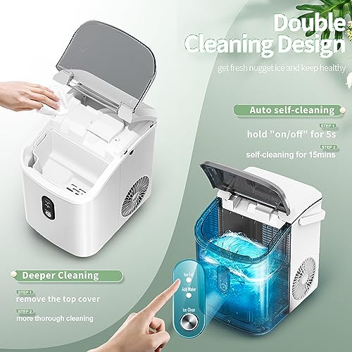 ZAFRO Nugget Ice Maker Countertop, Pebble Ice Maker Machine with Self-Cleaning, 35Lbs/24H, Pellet Ice Maker with Ice Basket/Ice Scoop/Ice Bag for Home/Office/Bar/Party, White