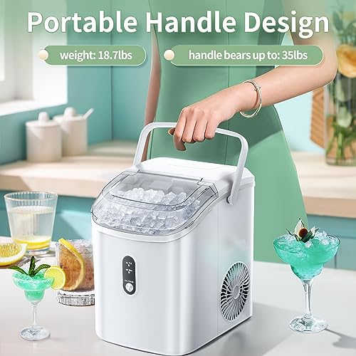 ZAFRO Nugget Ice Maker Countertop, Pebble Ice Maker Machine with Self-Cleaning, 35Lbs/24H, Pellet Ice Maker with Ice Basket/Ice Scoop/Ice Bag for Home/Office/Bar/Party, White